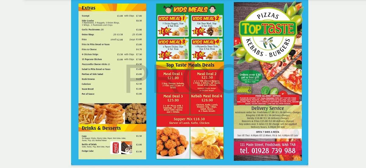 Menu at Top Taste fast food, Frodsham, 111 Main St