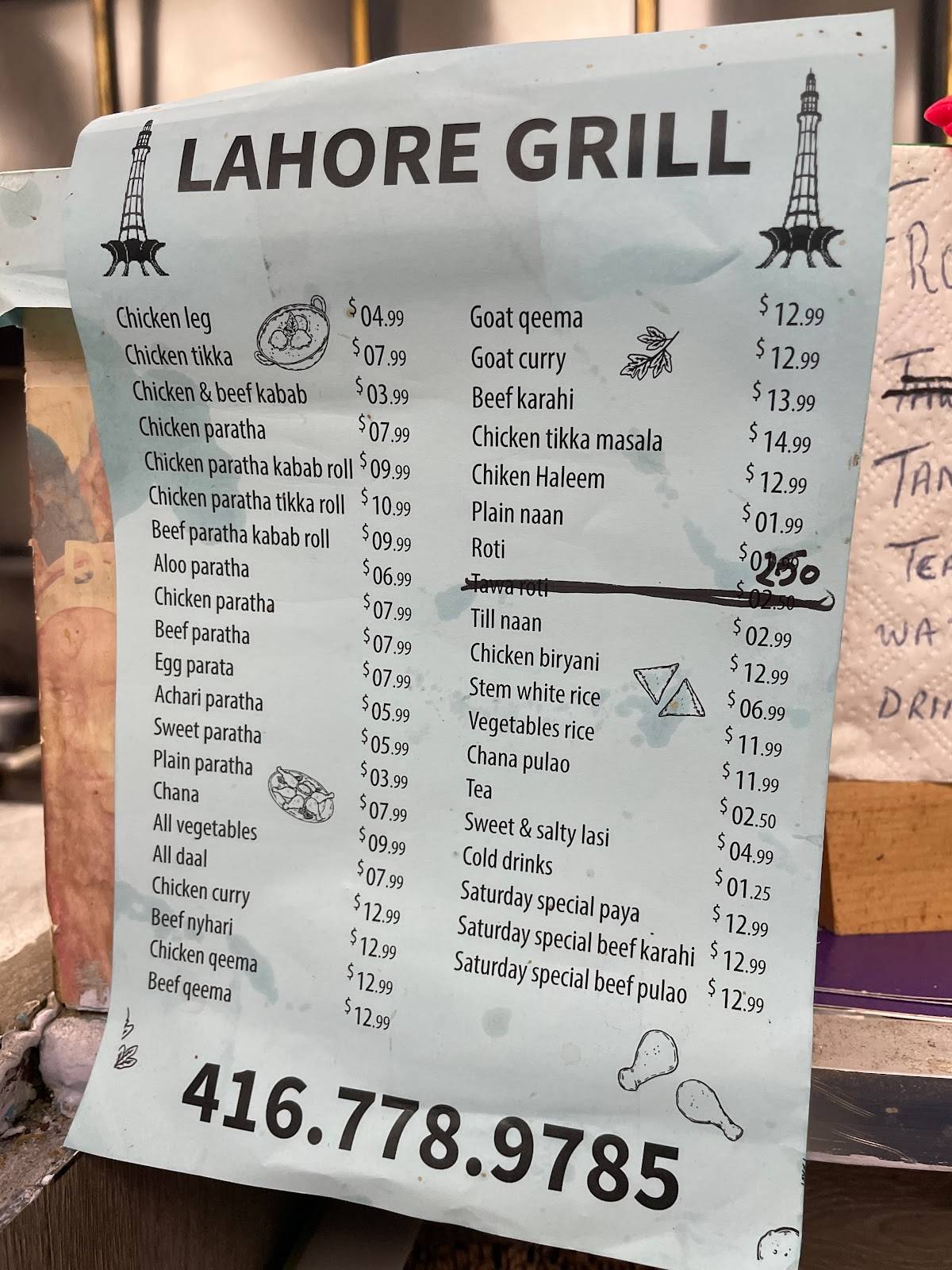 Menu at Lahore Grill & Fast Food Halal Restaurant, Toronto, Gerrard St E