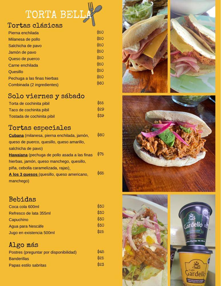 Menu at Torta Bella restaurant, Tehuacán