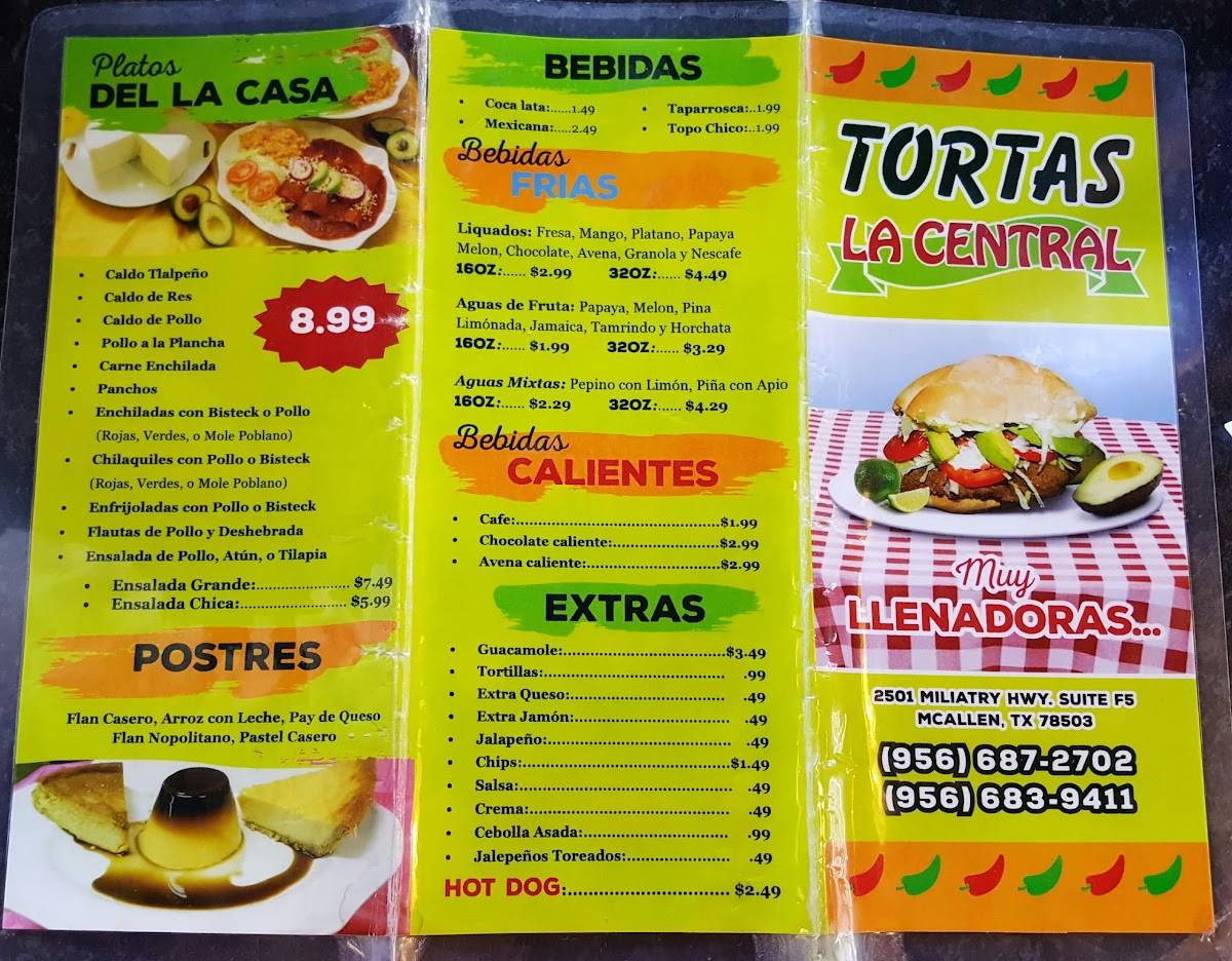 Menu at Tortas la. Central # 1 restaurant, McAllen, W Military Hwy F5