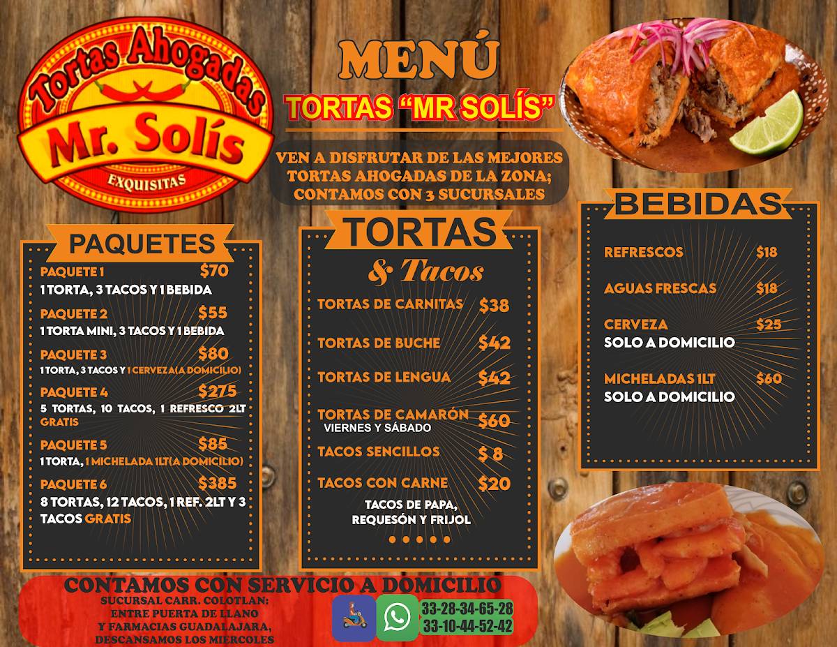 Menu at Tortas mr. Solis colotlan "En Sabor Somos Superiores ...