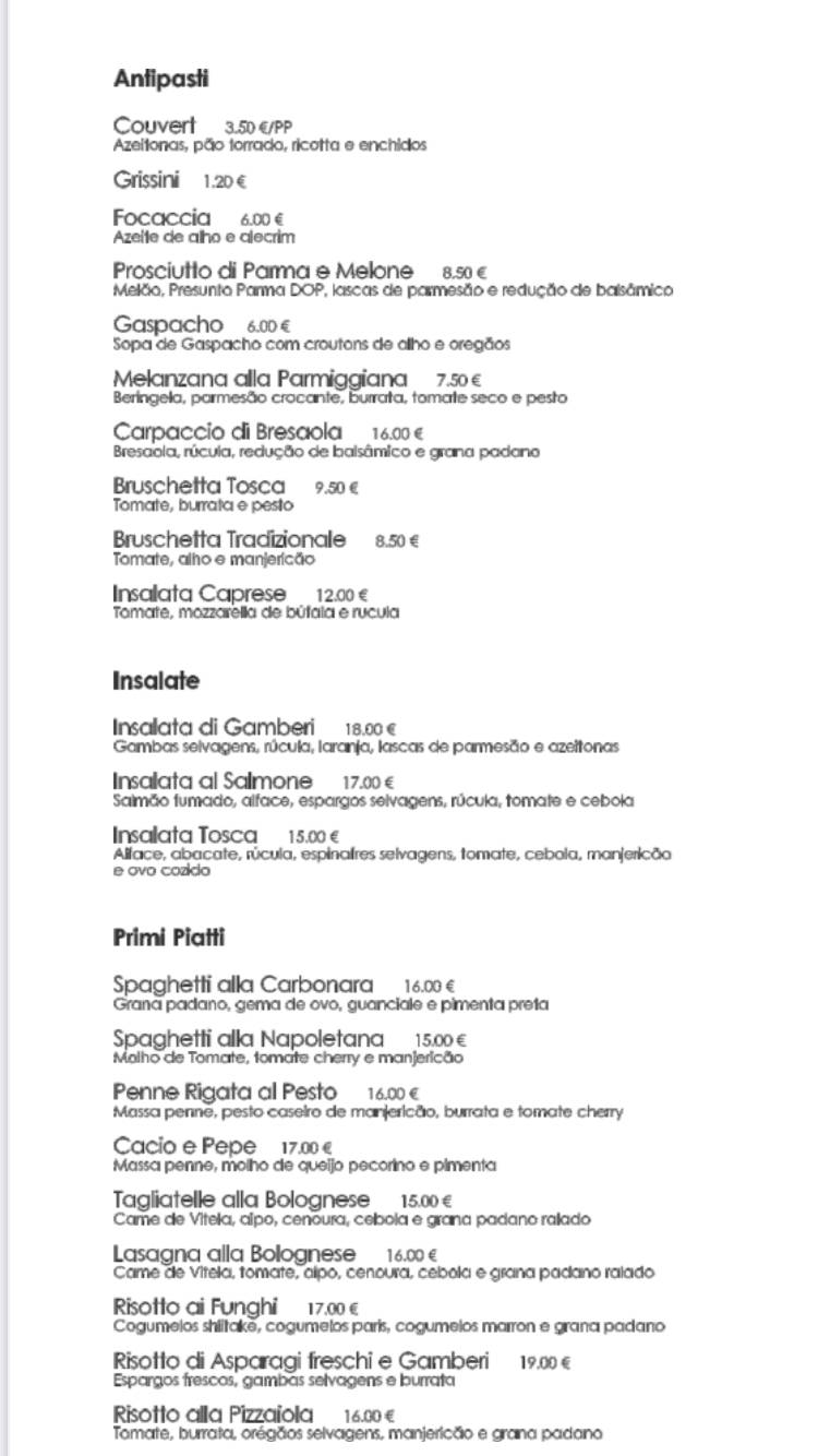 Menu em Tosca Melides restaurante, Melides, N261 2