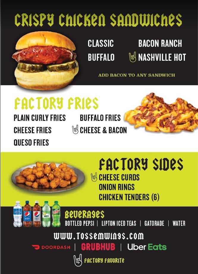 Menu at Toss Em Wing Factory fast food, Berkeley Heights