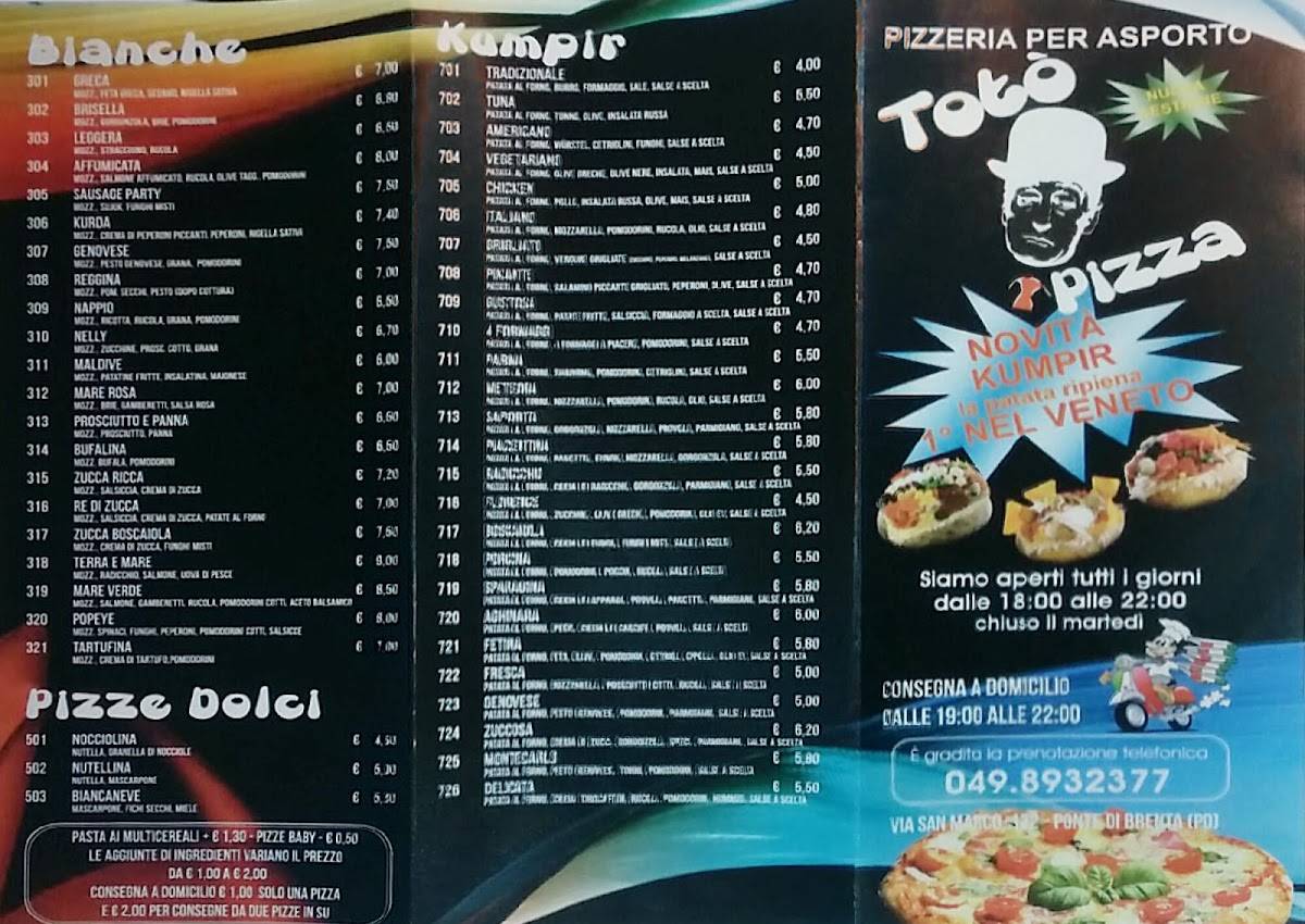 Menu at Totò Pizza pizzeria, Padua