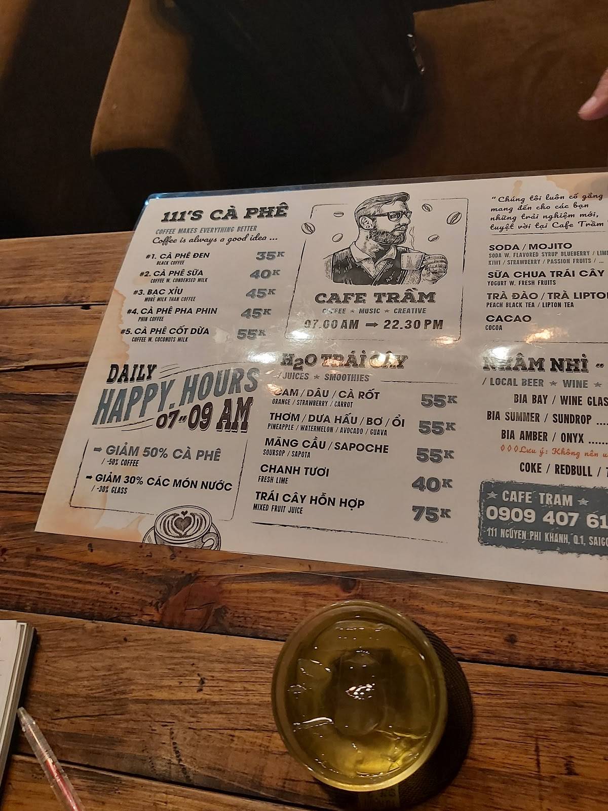 Menu at Tram Coffee Shop cafe, Ho Chi Minh City, 111 Đ. Nguyễn Phi Khanh