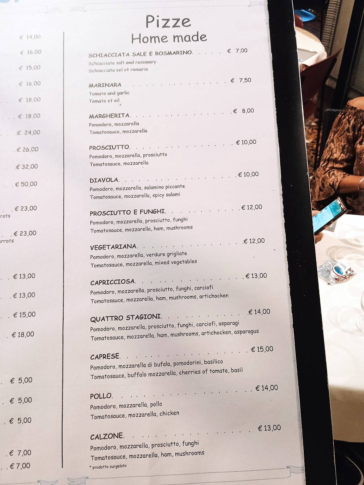 Menu au Trattoria Ai Leoncini pizzeria, Venise