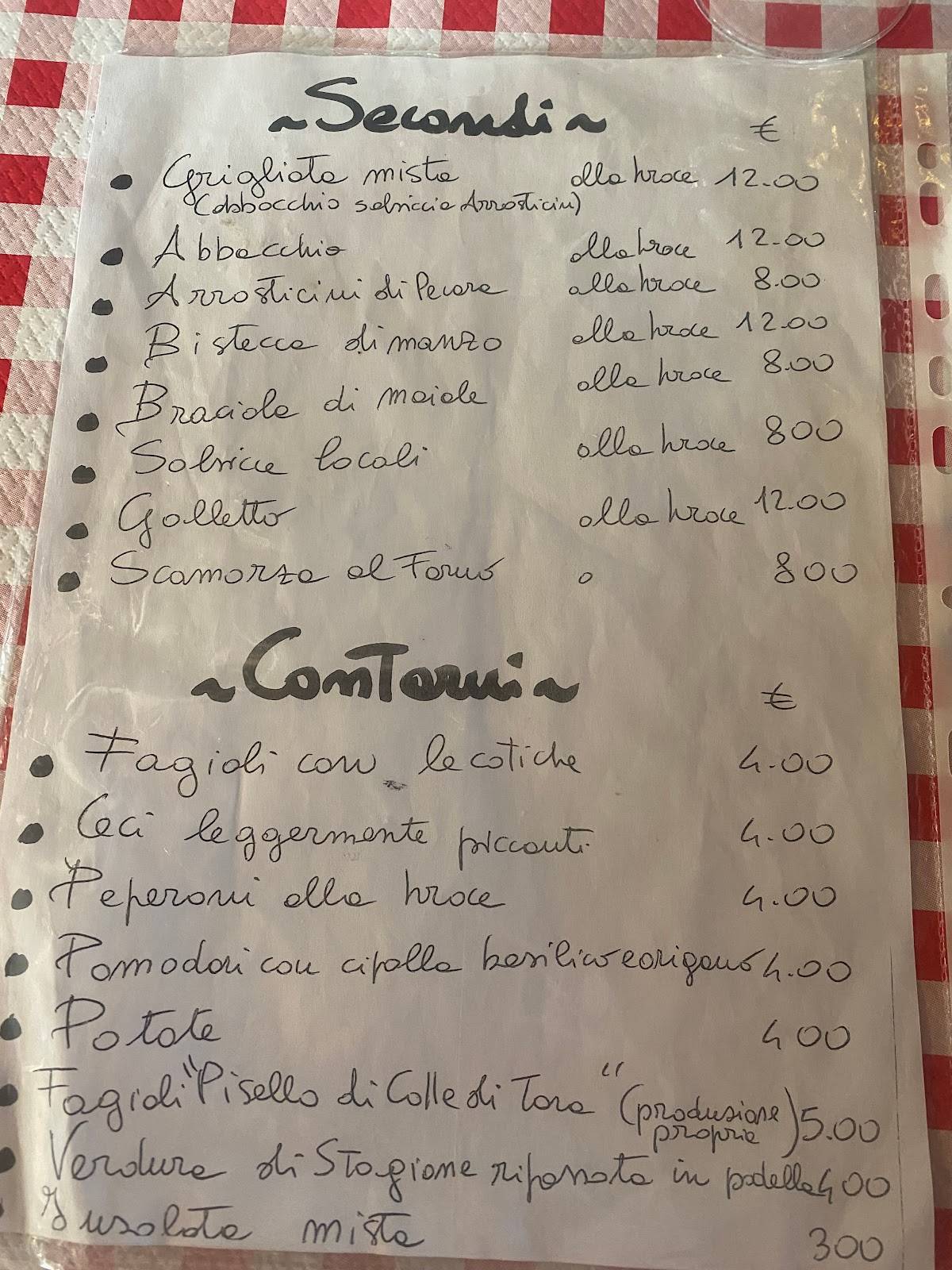 Carta del restaurante Trattoria Il Vigneto, Colle di Tora, Via Turanense