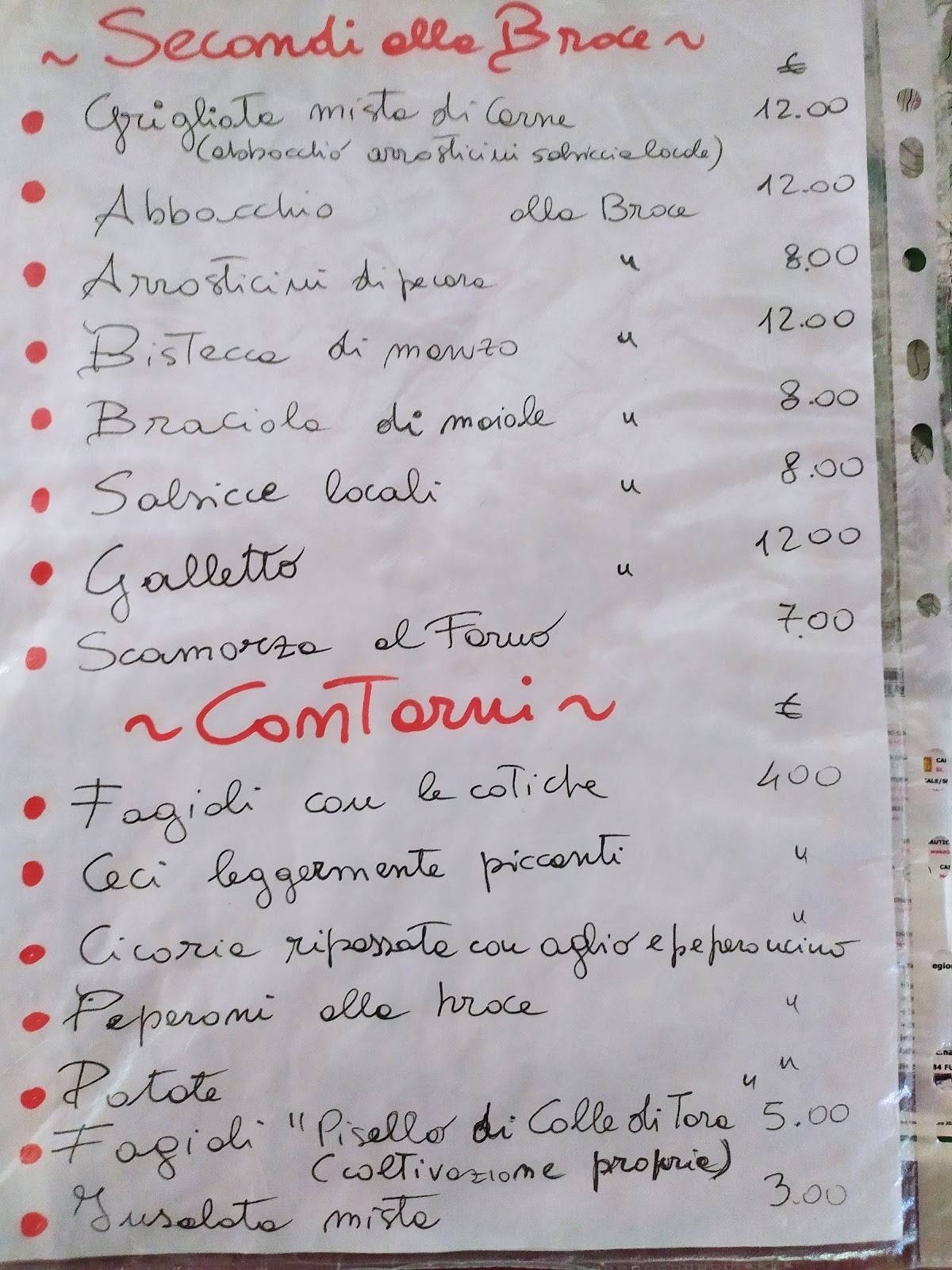 Menu da Trattoria Il Vigneto ristorante, Colle di Tora, Via Turanense
