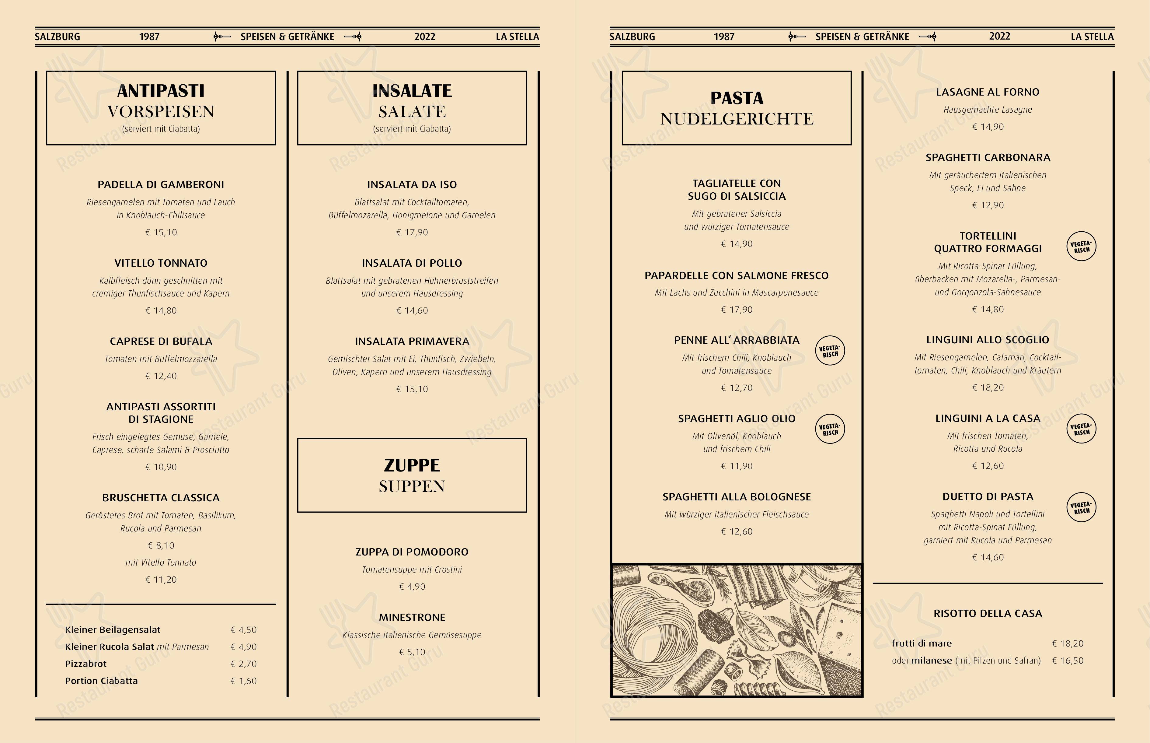 Speisekarte von Trattoria La Stella pizza, Salzburg
