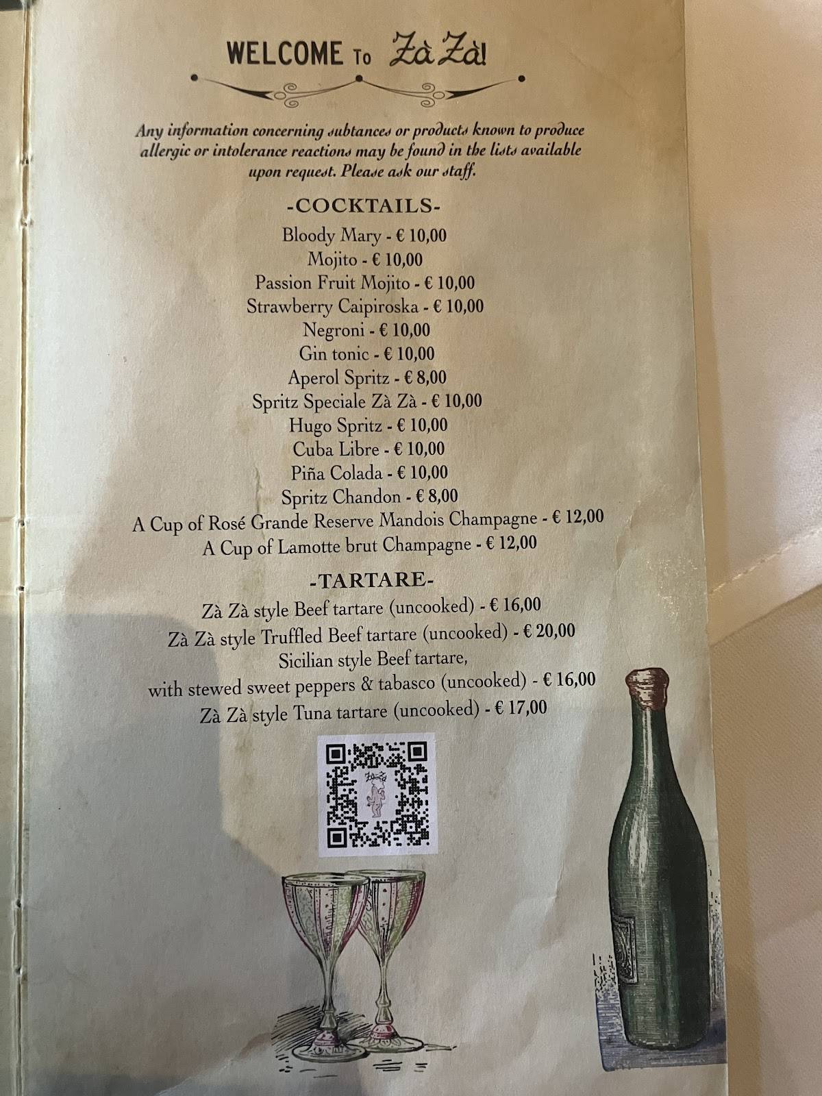 Menu da Zà Zà ristorante, Firenze, Piazza del Mercato Centrale