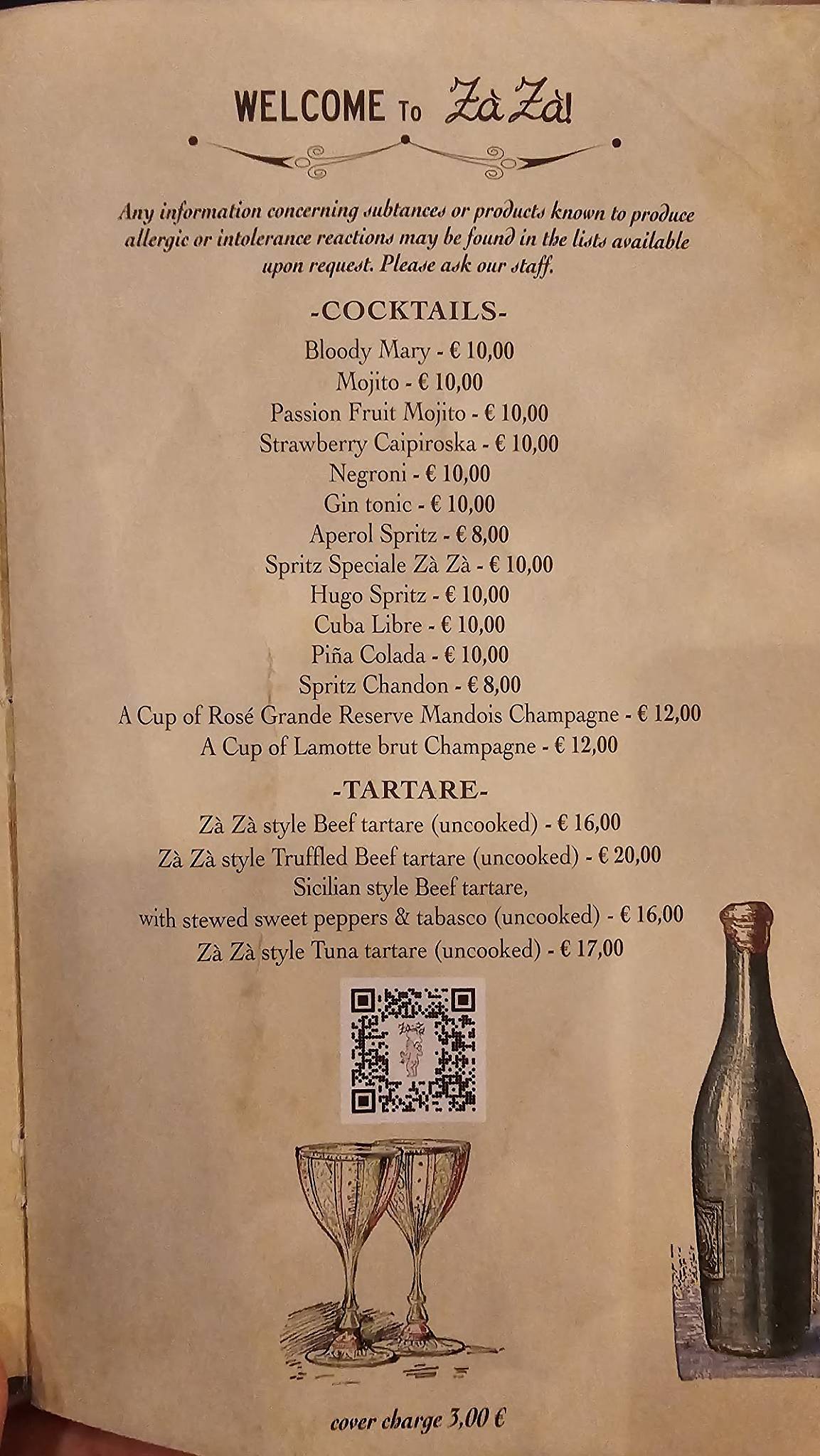 Menu da Zà Zà ristorante, Firenze, Piazza del Mercato Centrale