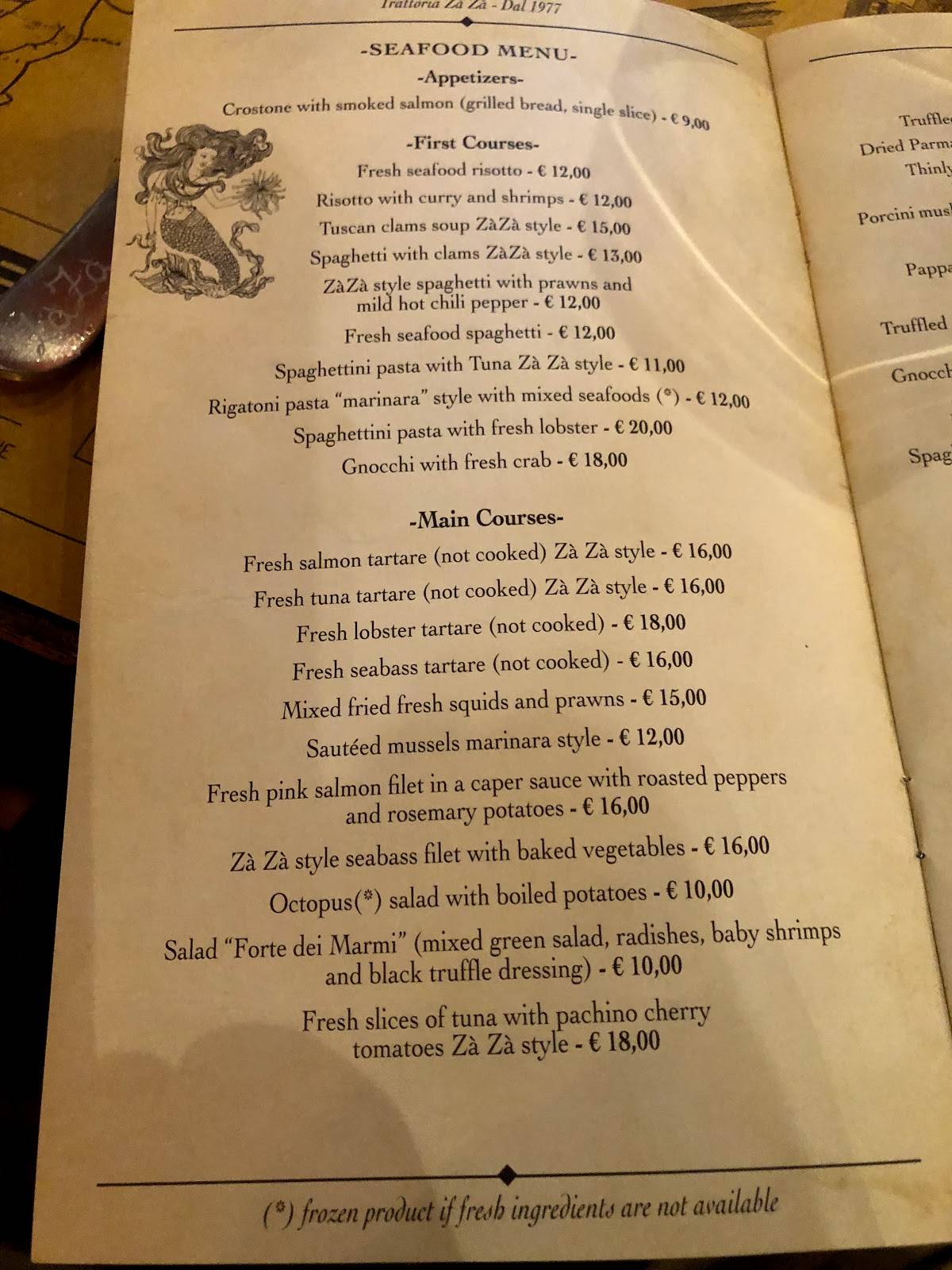 Menu da Trattoria Zà Zà ristorante, Firenze, Piazza del Mercato Centrale