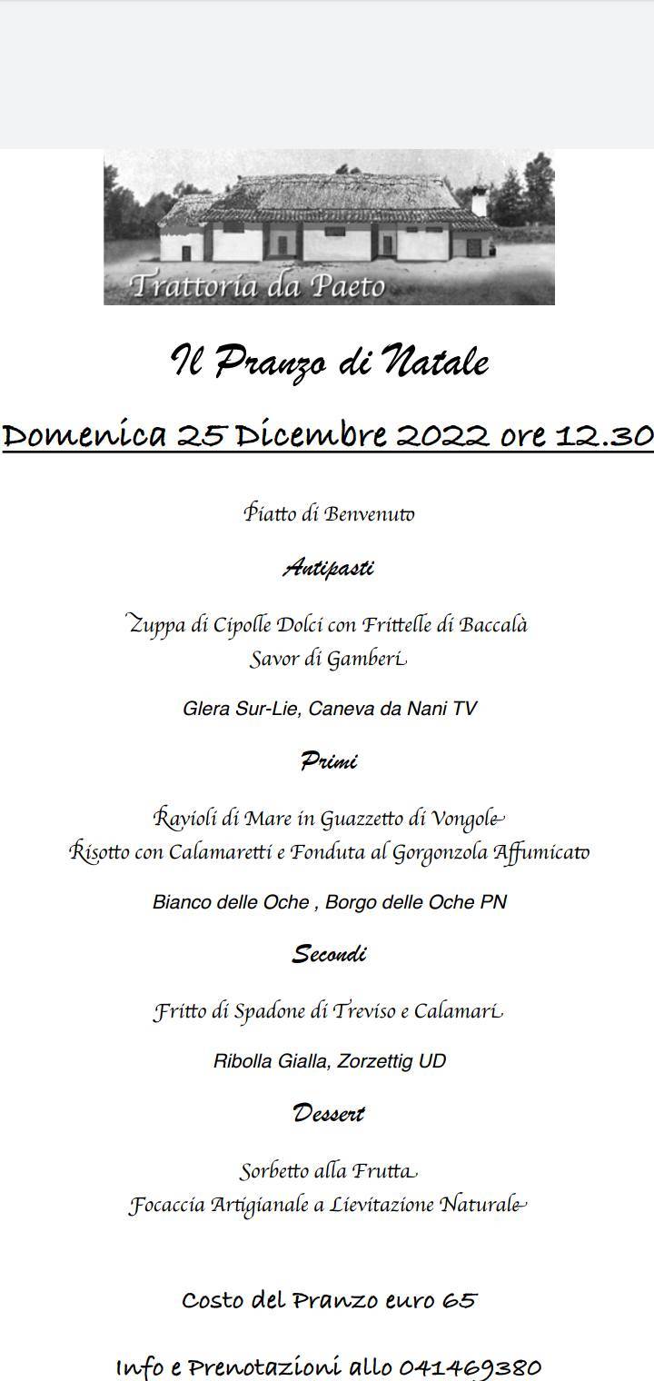 Menu at Trattoria "da Paeto" Baccalà restaurant, Pianiga