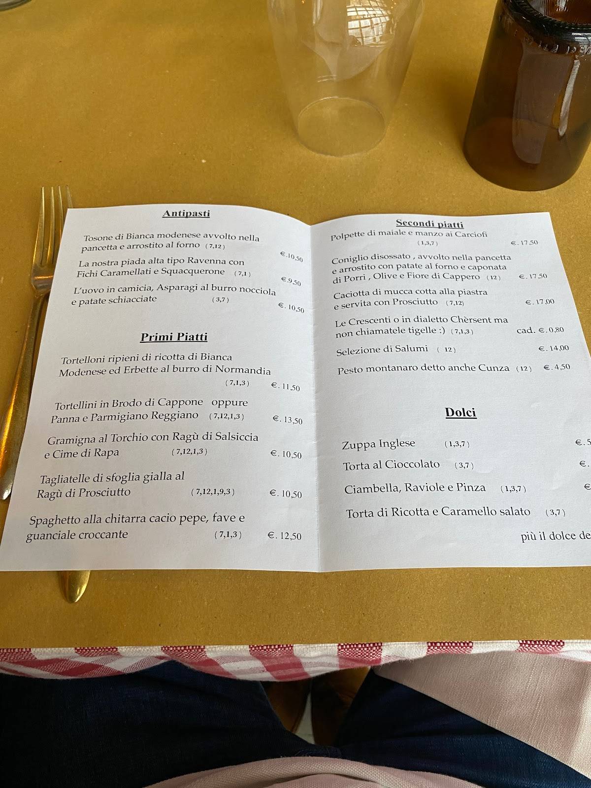 Menu at Trattoria di Via Serra restaurant, Bologna, Via Luigi Serra