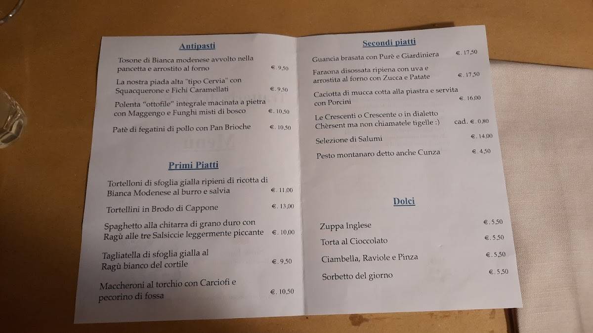Menu at Trattoria di Via Serra restaurant, Bologna, Via Luigi Serra