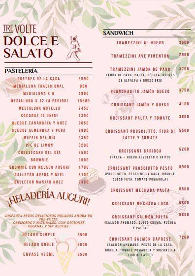Menu at Tre Volte Pizzería & Cafetería, Santiago