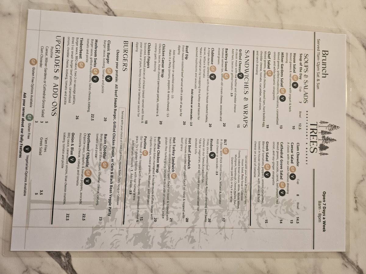 Menu at Trees Diner restaurant, Parksville