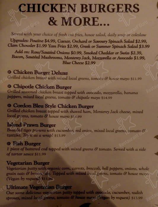 Menu at Trees Diner restaurant, Parksville