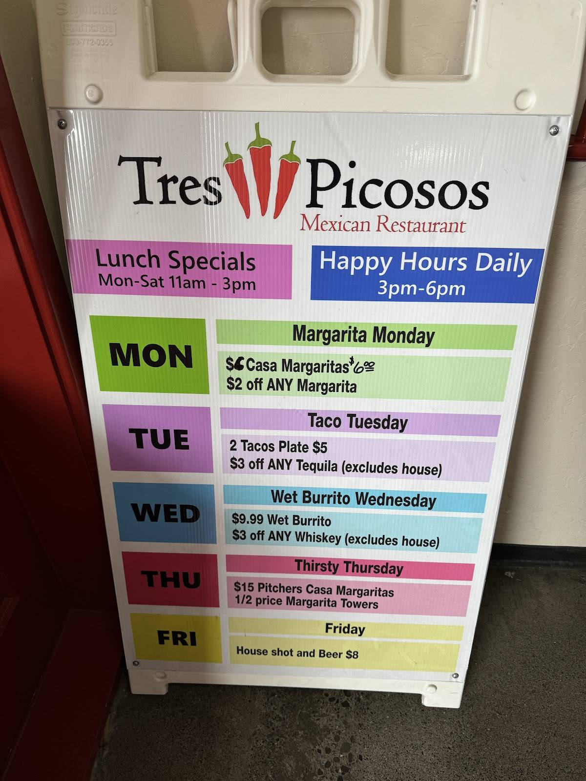 Menu at Tres Chiles Picosos restaurant, Eureka