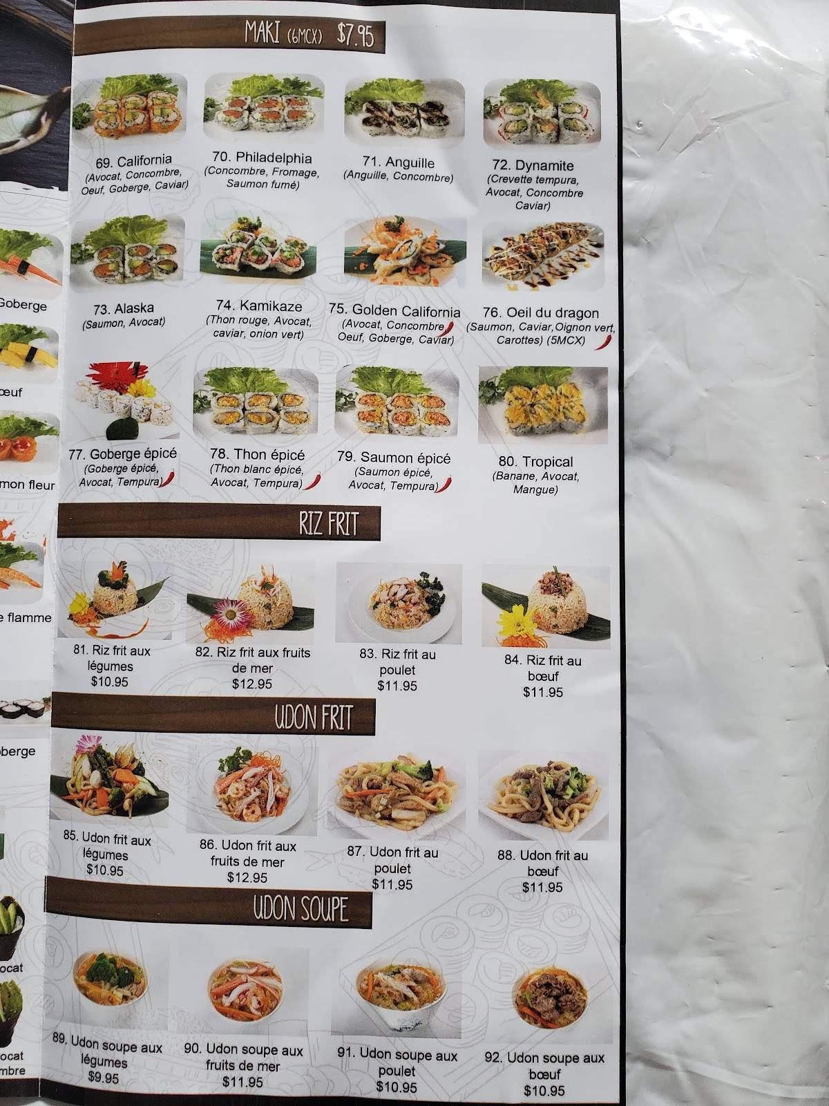 Menu au ITACHO SUSHI À VOLONTÉ restaurant, Trois-Rivières