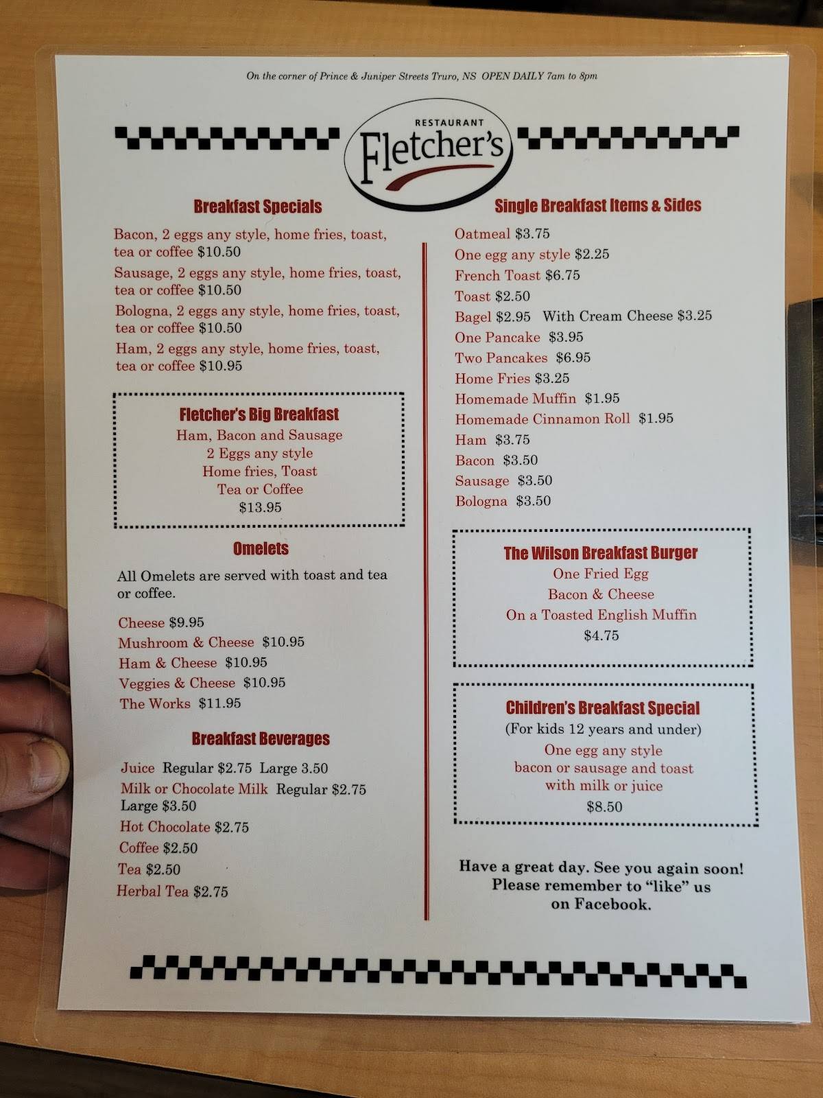 Menu at Fletcher's Restaurant, Truro