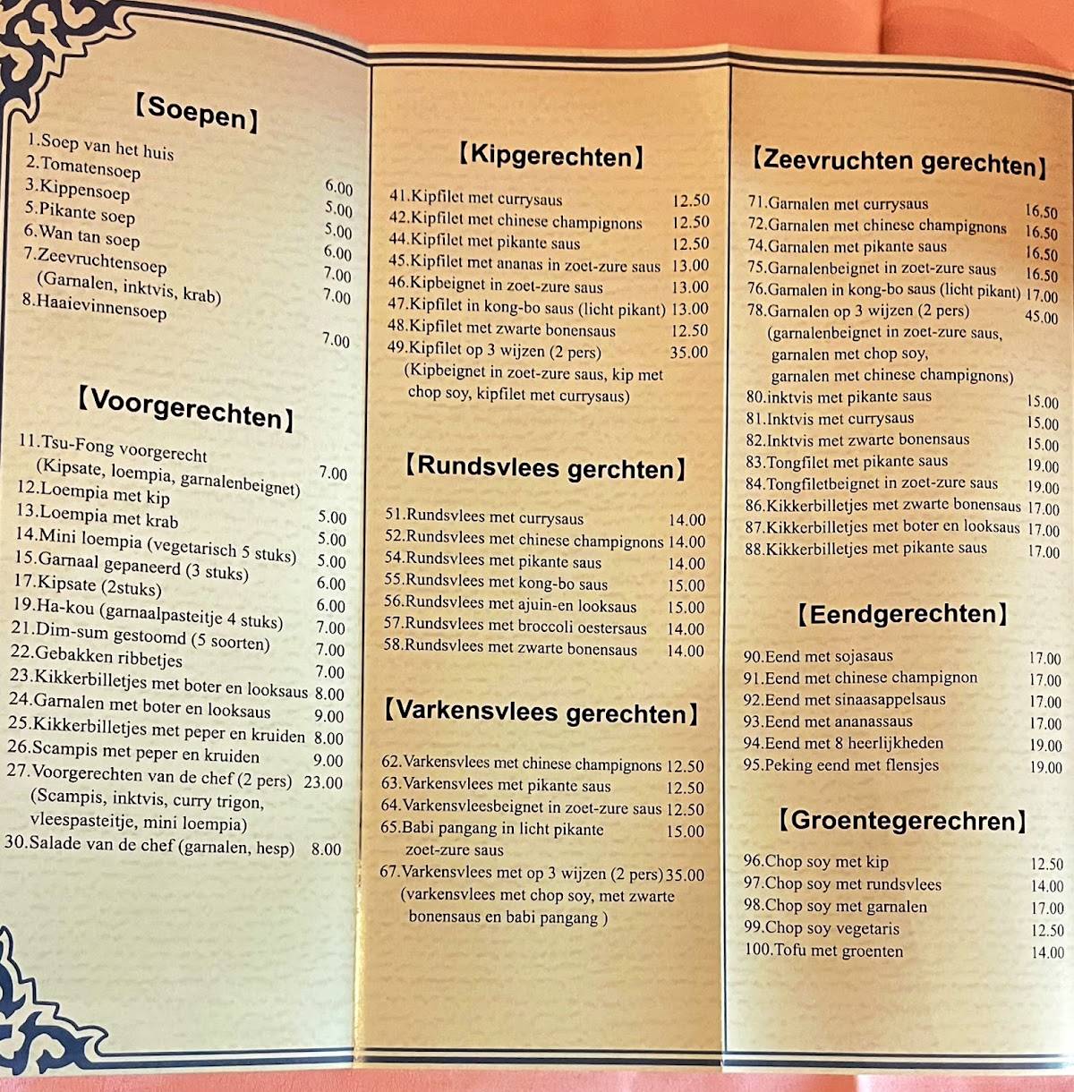 Menu au Tsu Fong Garden, Maldegem