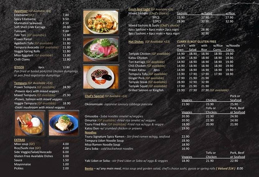 Menu at Tsuru Japanese Ashgrove restaurant, Ashgrove, 8/16 Ashgrove Ave