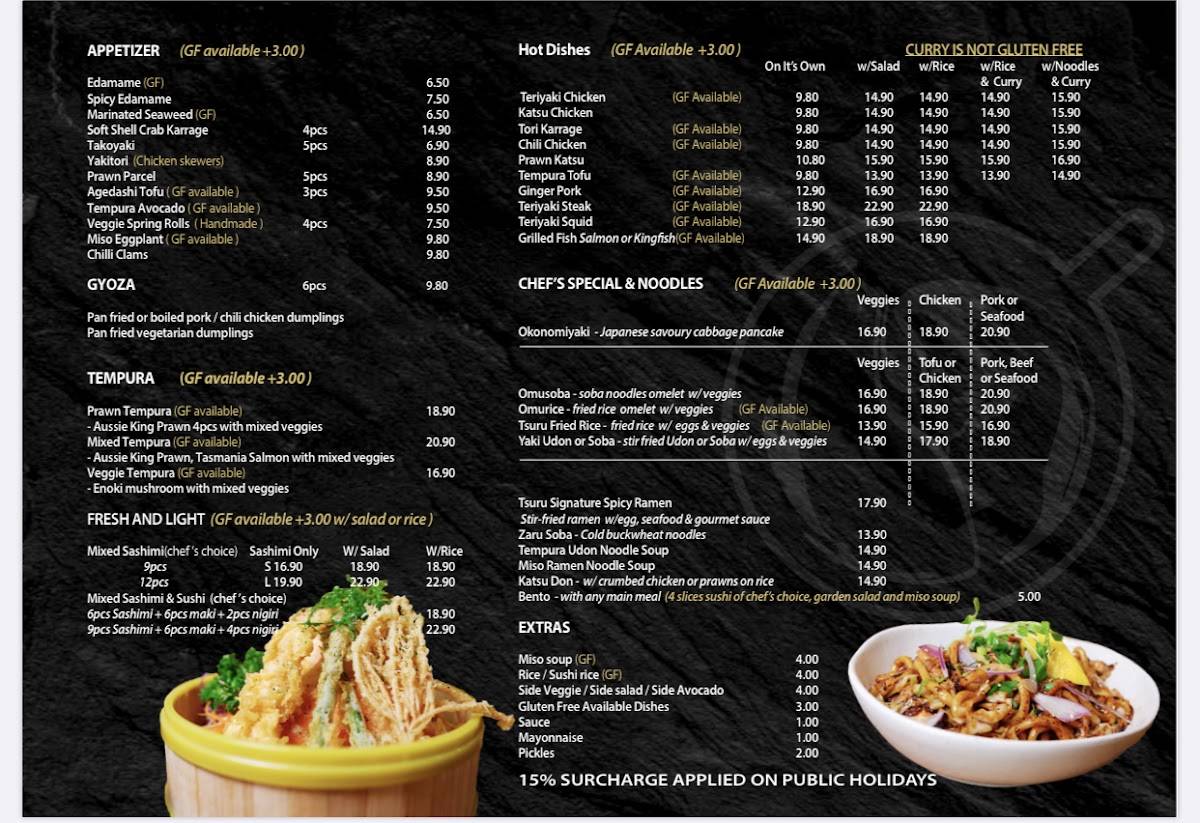Menu at Tsuru Japanese Ashgrove restaurant, Ashgrove, 8/16 Ashgrove Ave