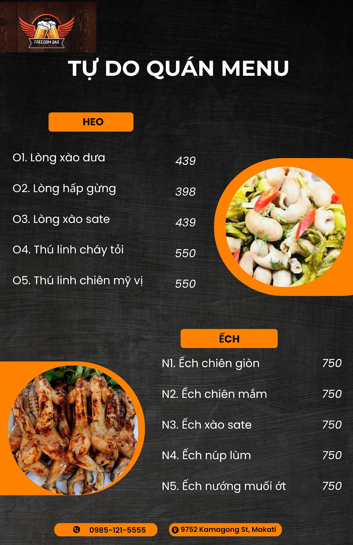 Menu at Tu Do Quan - Freedom Bar, Makati