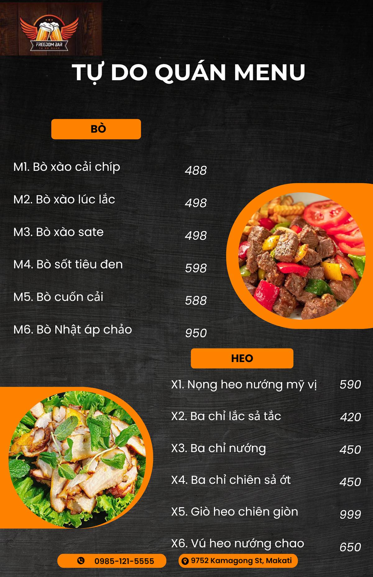 Menu at Tu Do Quan - Freedom Bar, Makati