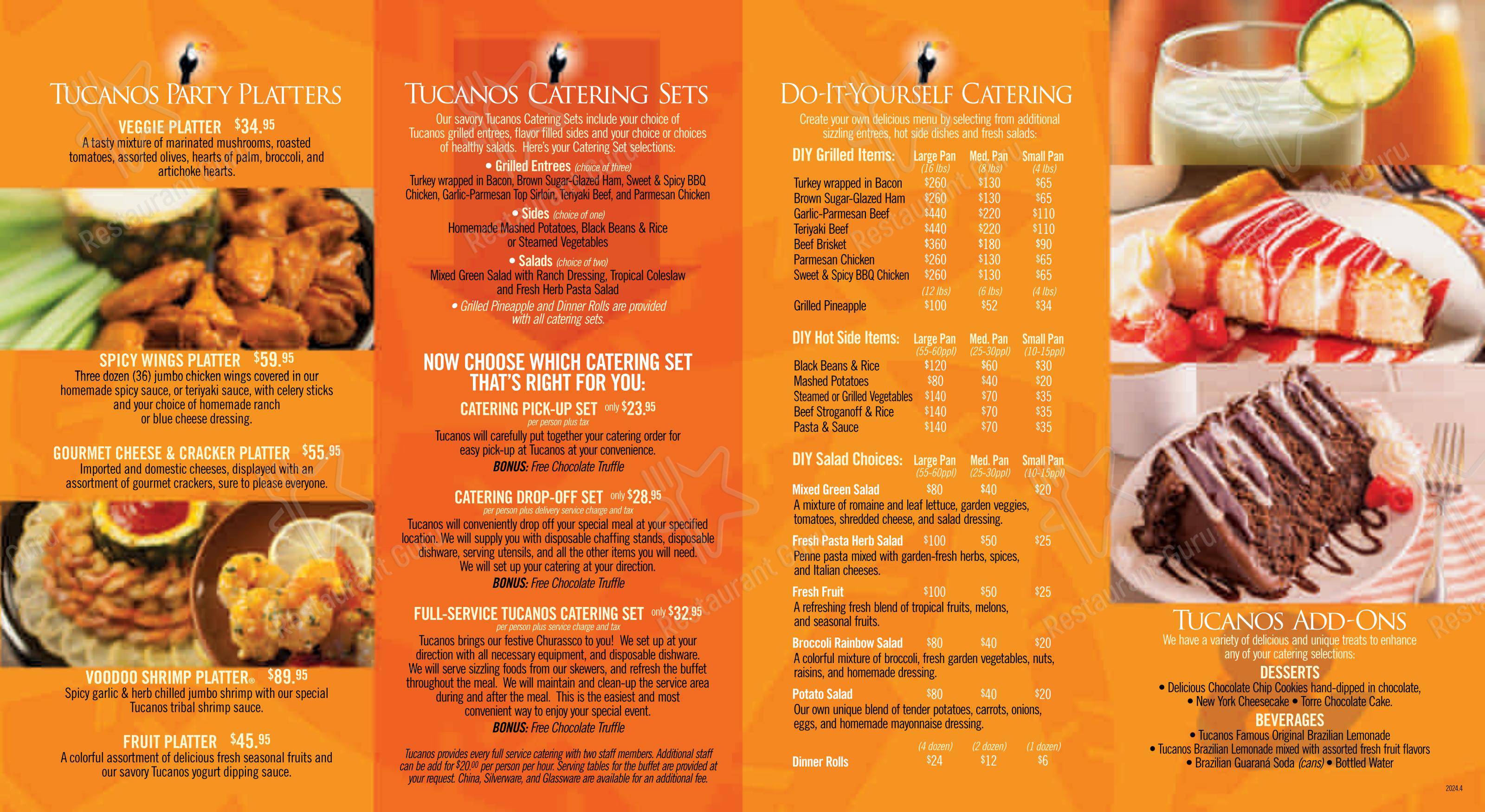 Menu at Tucanos Brazilian Grill steakhouse, Farmington