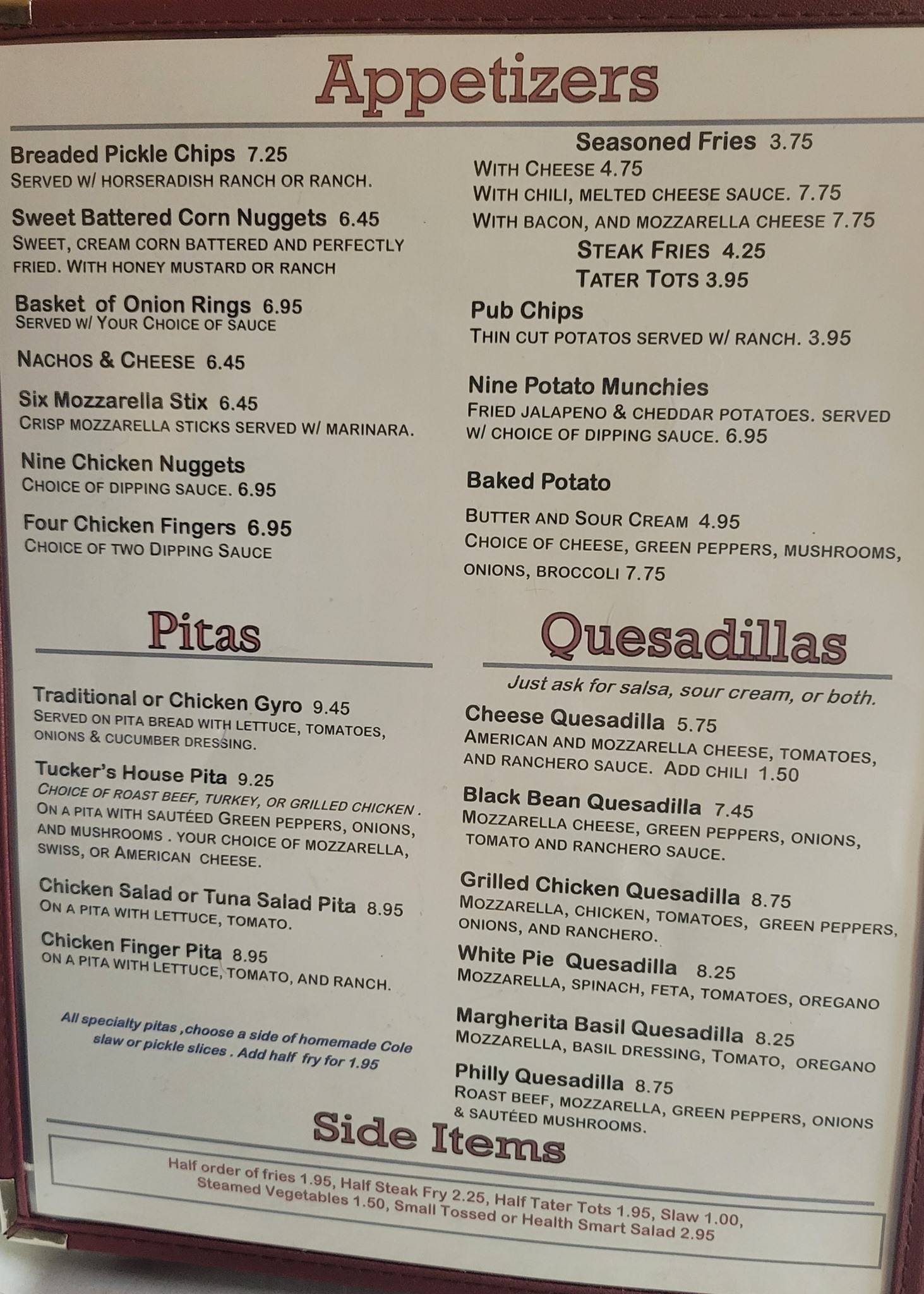 Menu at Tucker's Cafe, Boone