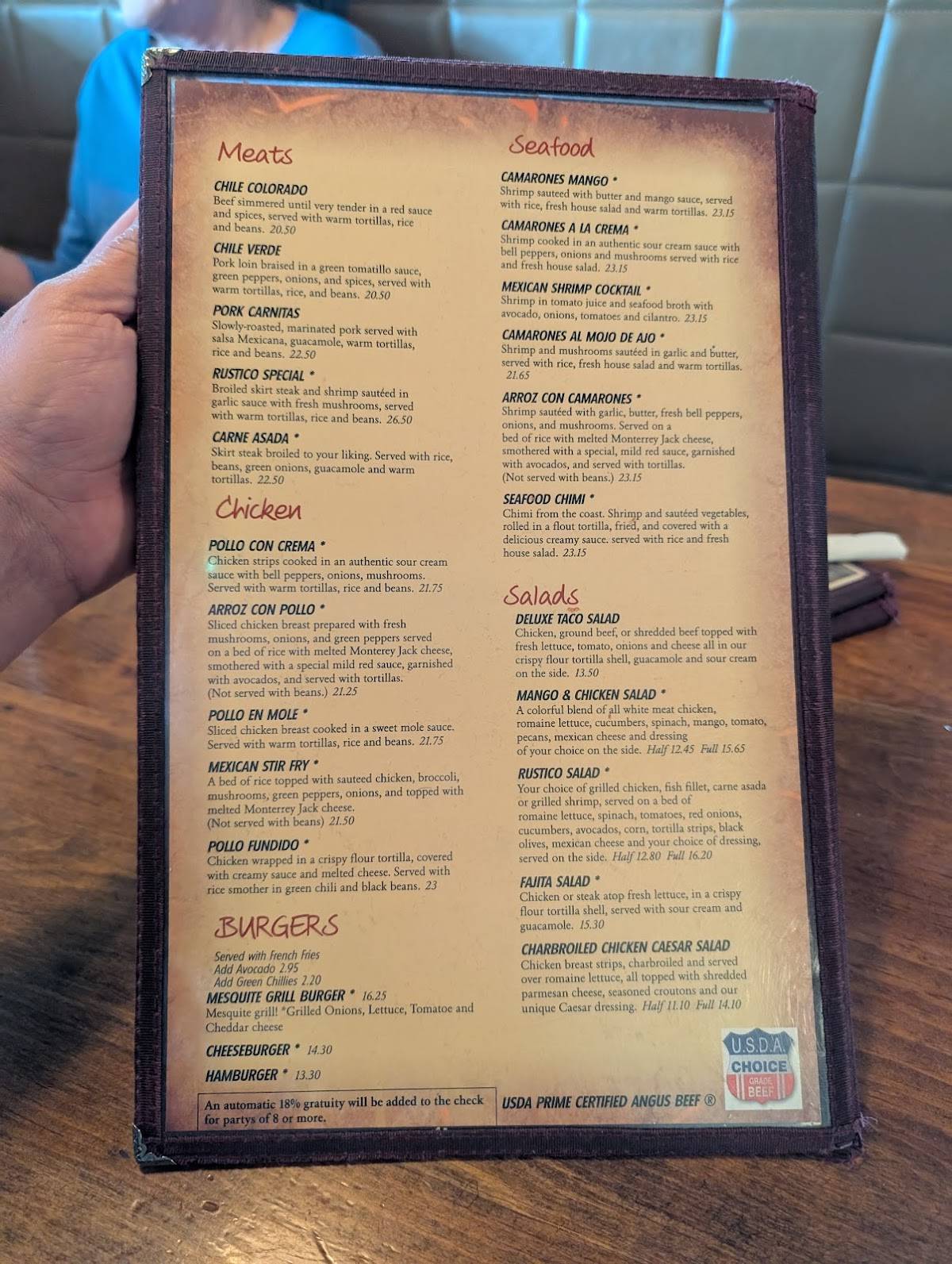 Menu at Rancho Rustico Restaurant, Tucson, E Old Vail Rd
