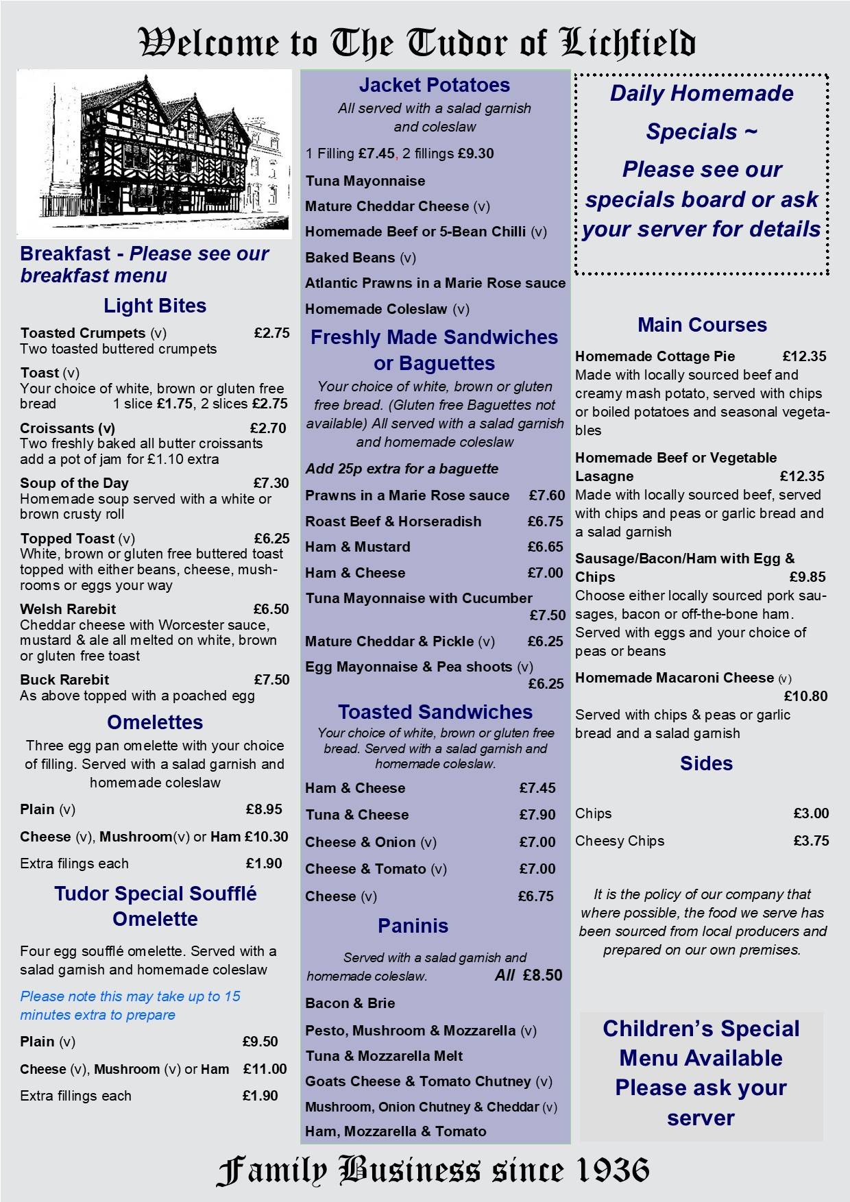 Menu at The Tudor Of Lichfield ~ Restaurant, Luxury Chocolate Shop and ...