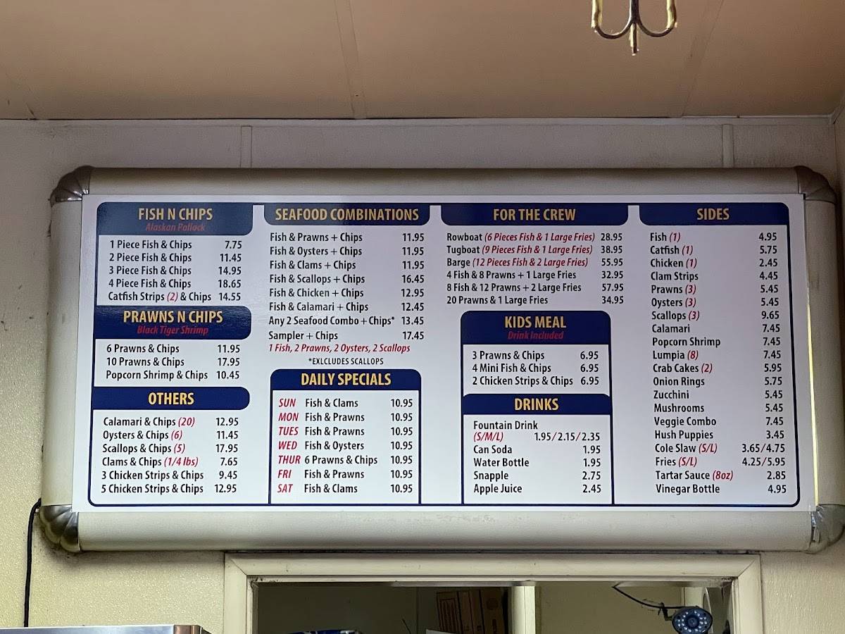 Menu at Tugboat Fish and Chips restaurant, San Jose