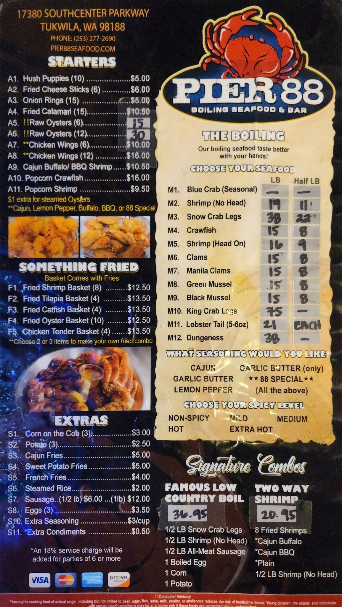 Menu at Pier 88 Boiling Seafood & Bar Tukwila, Tukwila