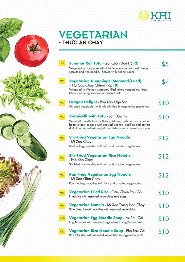 Menu at Kai Vietnamese Cuisine restaurant, Tulsa