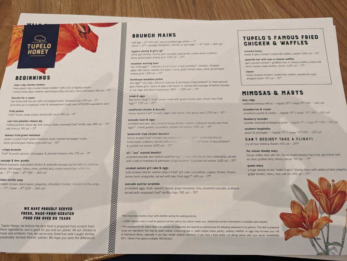 Menu at Tupelo Honey Southern Kitchen & Bar, Milwaukee