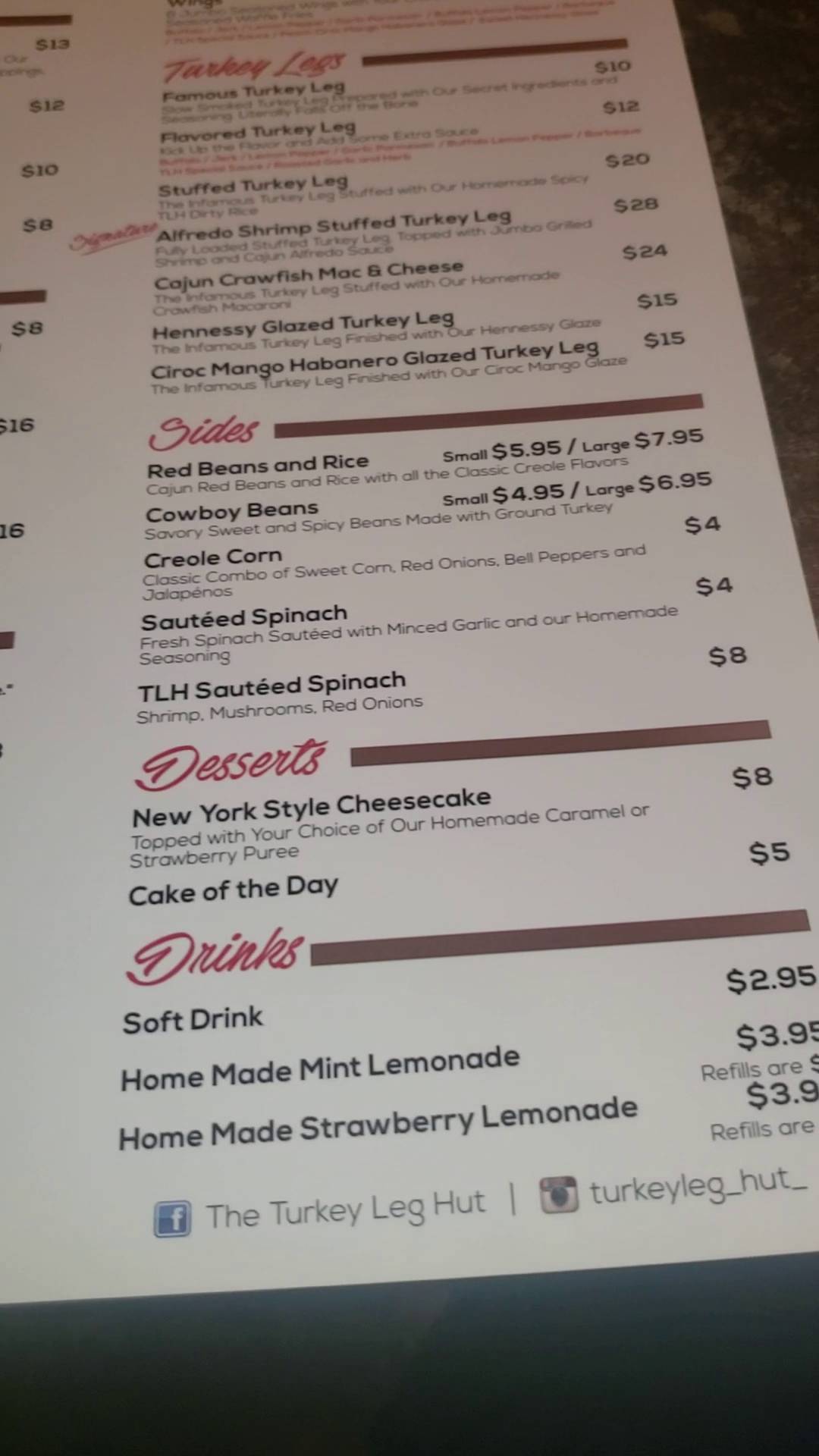 Menu at Turkey Leg Hut restaurant, Houston, Almeda Rd suite A/B