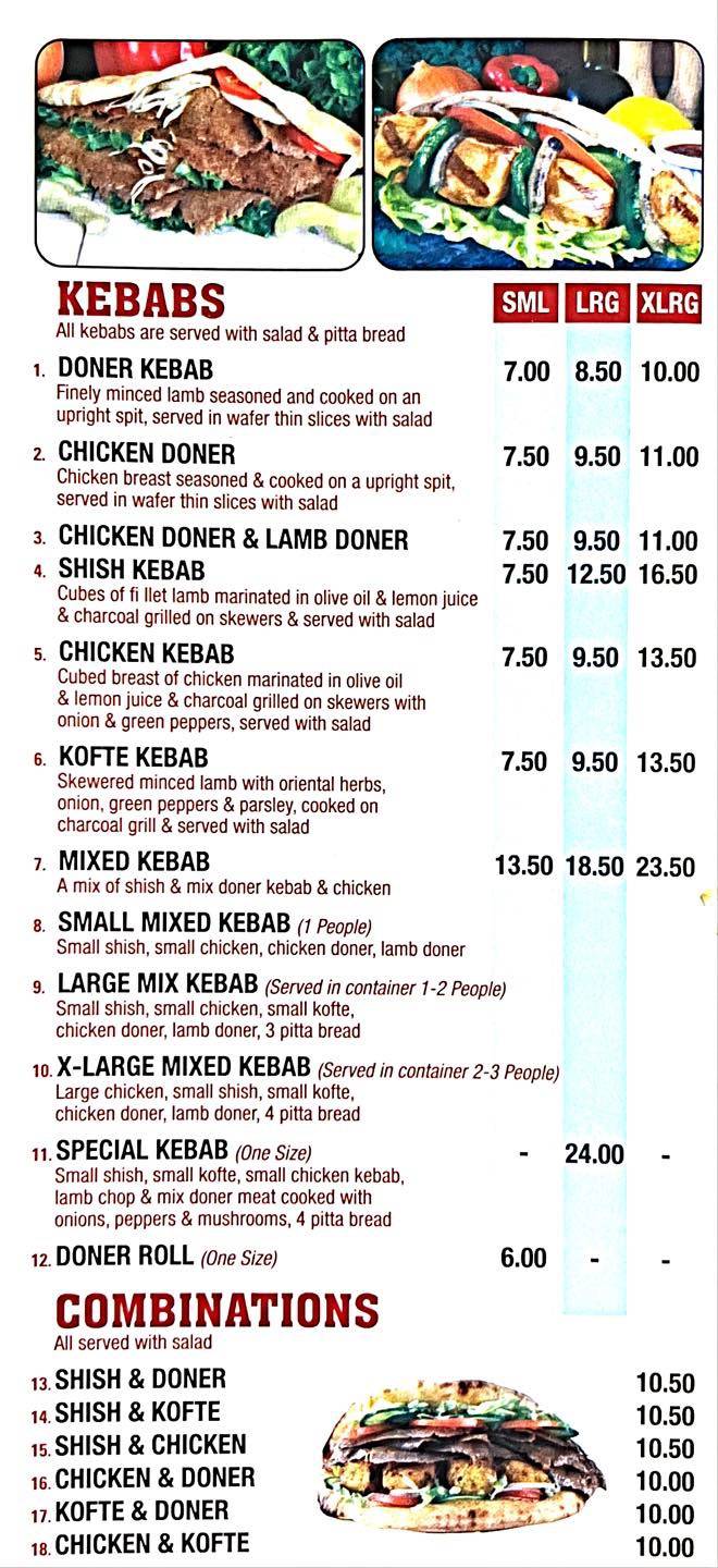 Menu at Turkish Delight Kebab Shop fast food, Chatham
