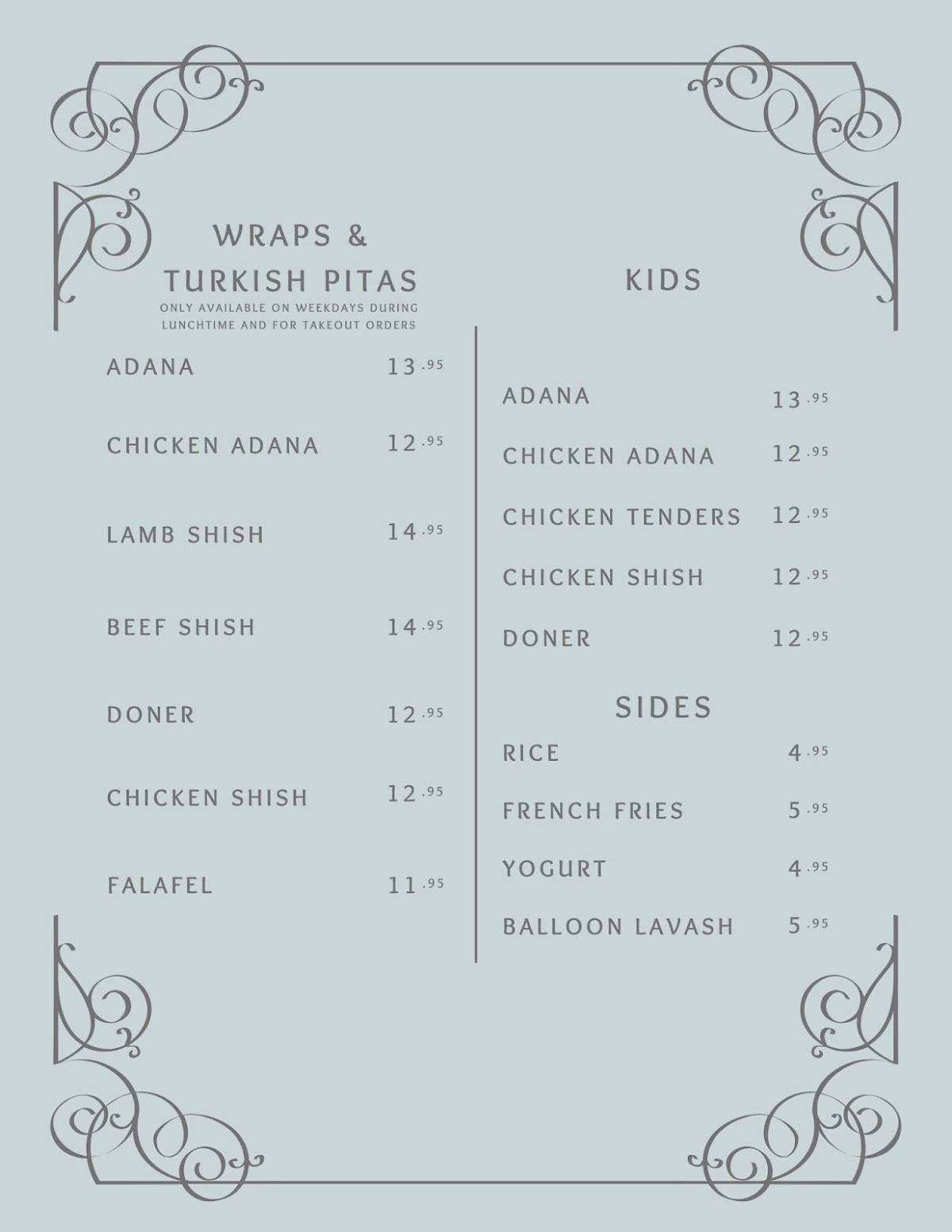 Menu at Turkish Kitchen desserts, Brandon