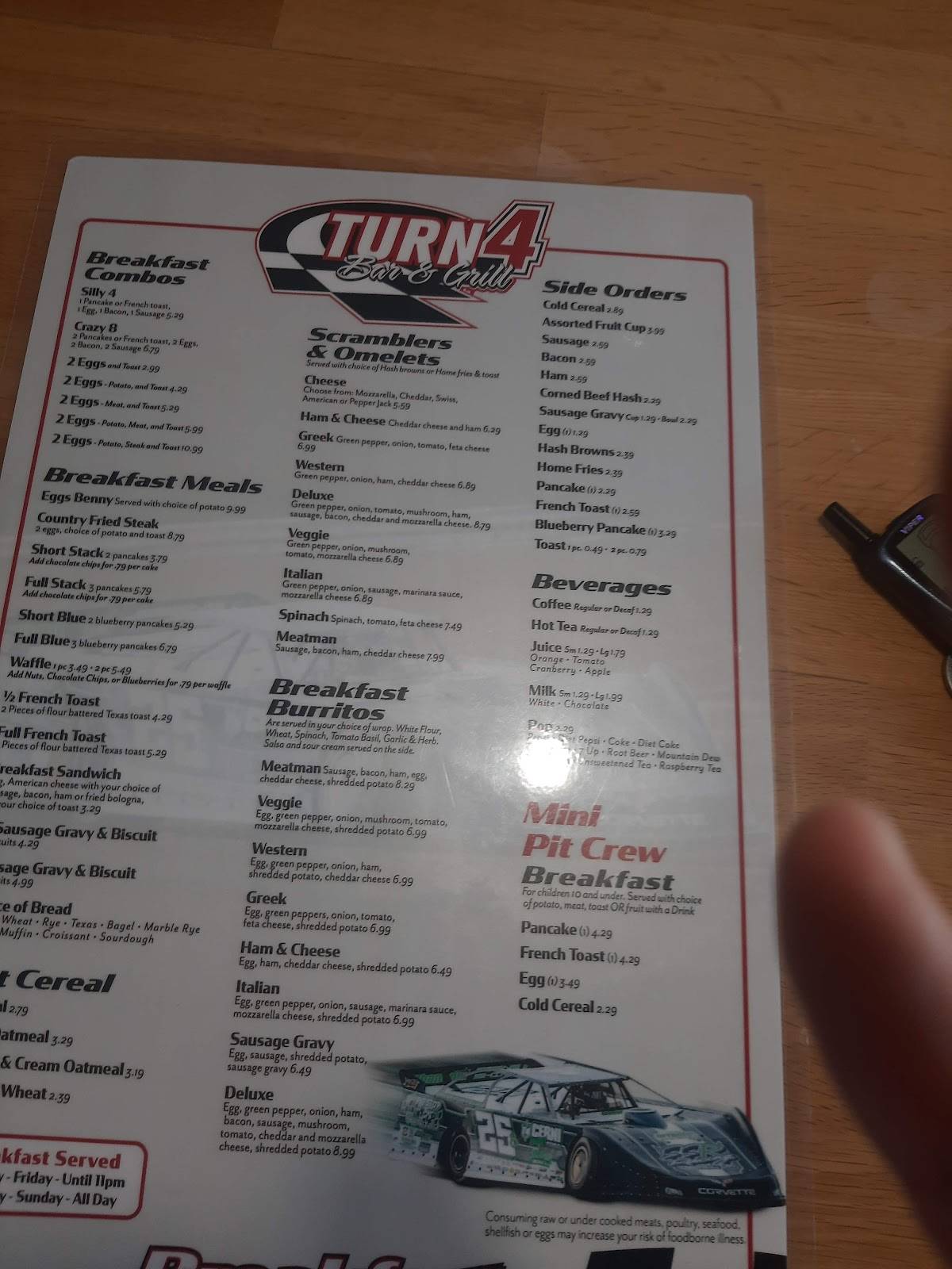 Menu at Turn 4 Bar & Grill, Orwell