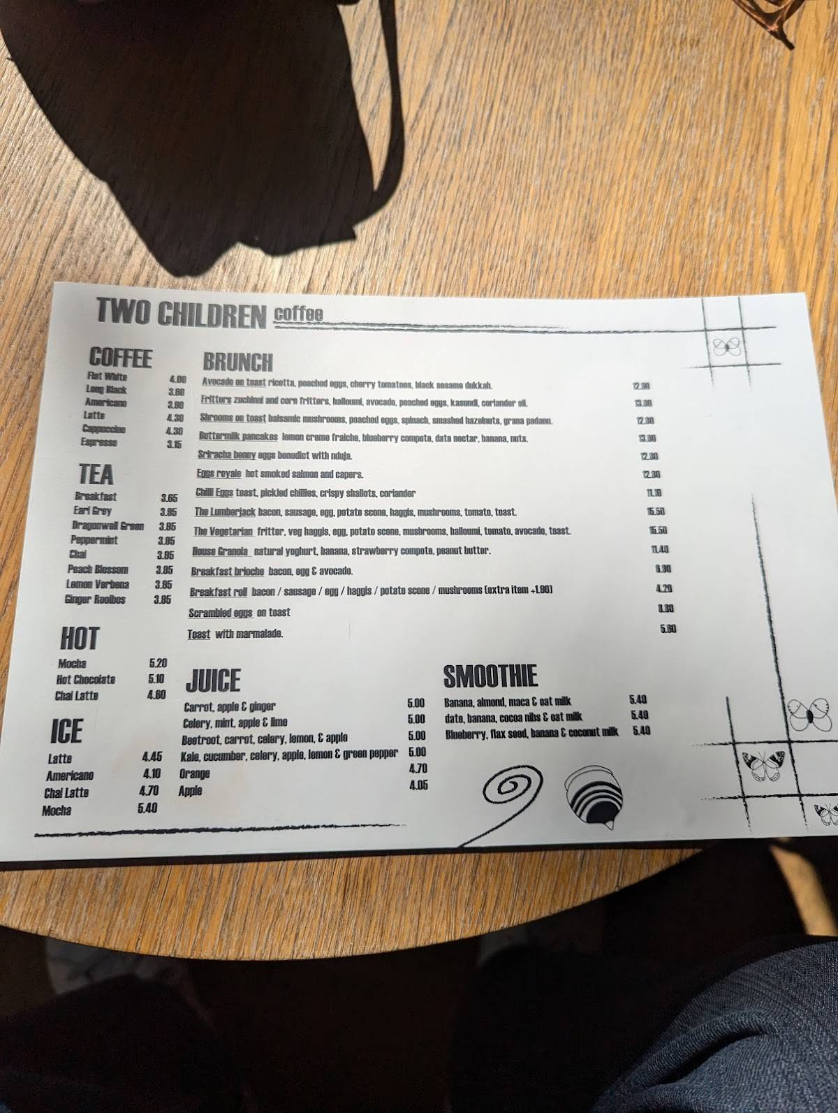 Menu at Two Children Coffee cafe, Edinburgh