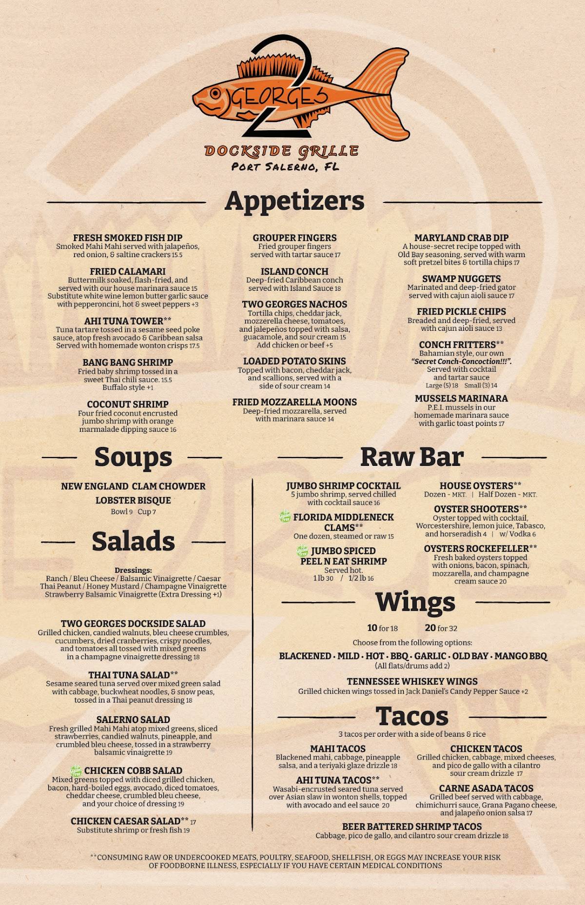 Menu at Two Georges Dockside Grille BBQ, Stuart