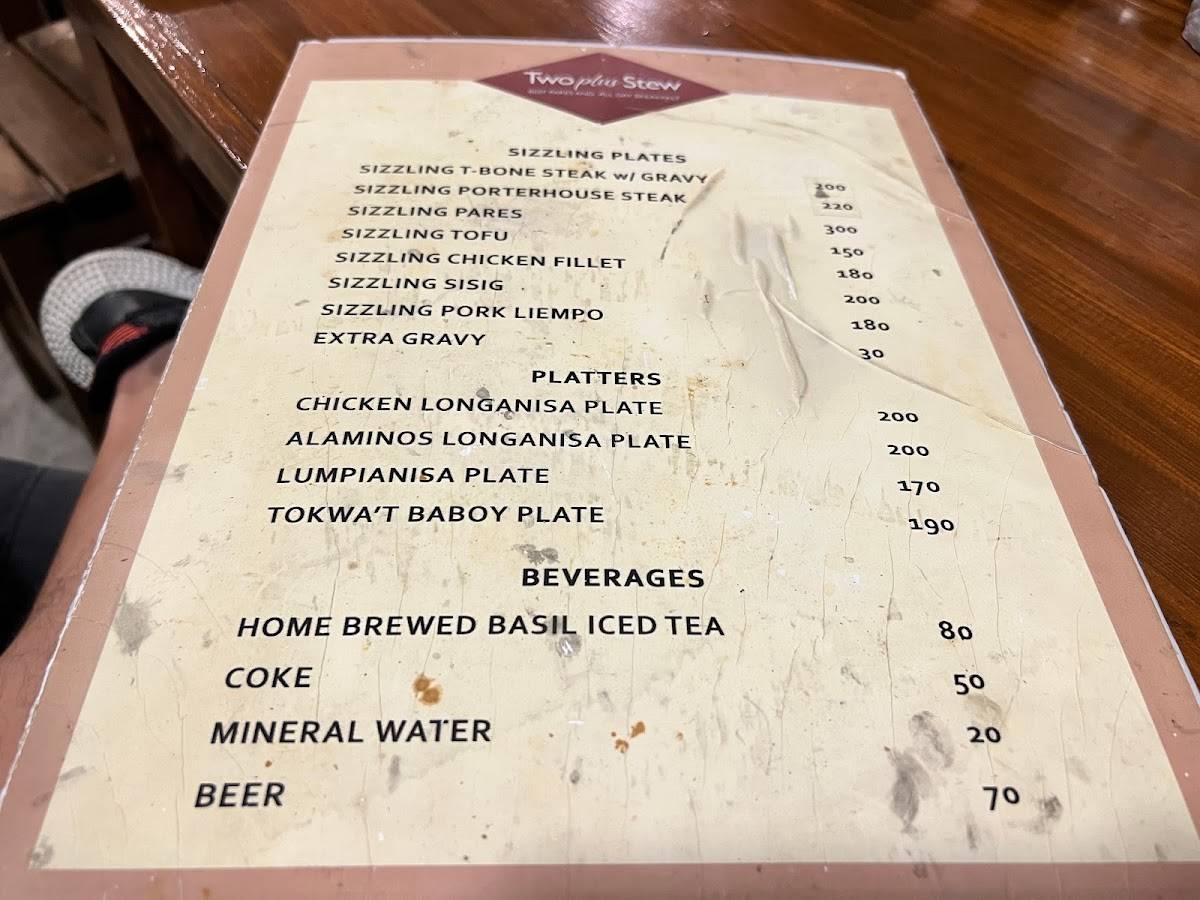 Menu at Two Plus Stew restaurant, Quezon City