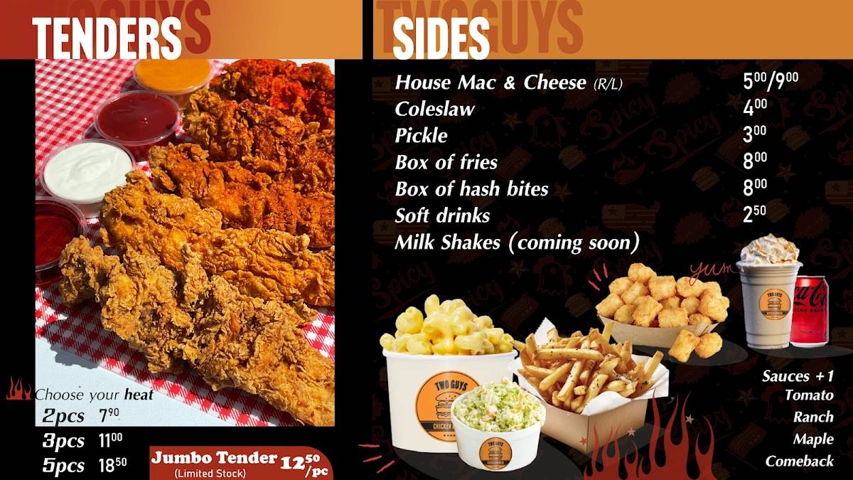 Menu at Two guys chicken burger restaurant, Auckland