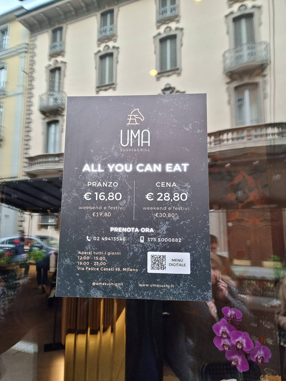 Menu at UMA Sushi restaurant, Milan