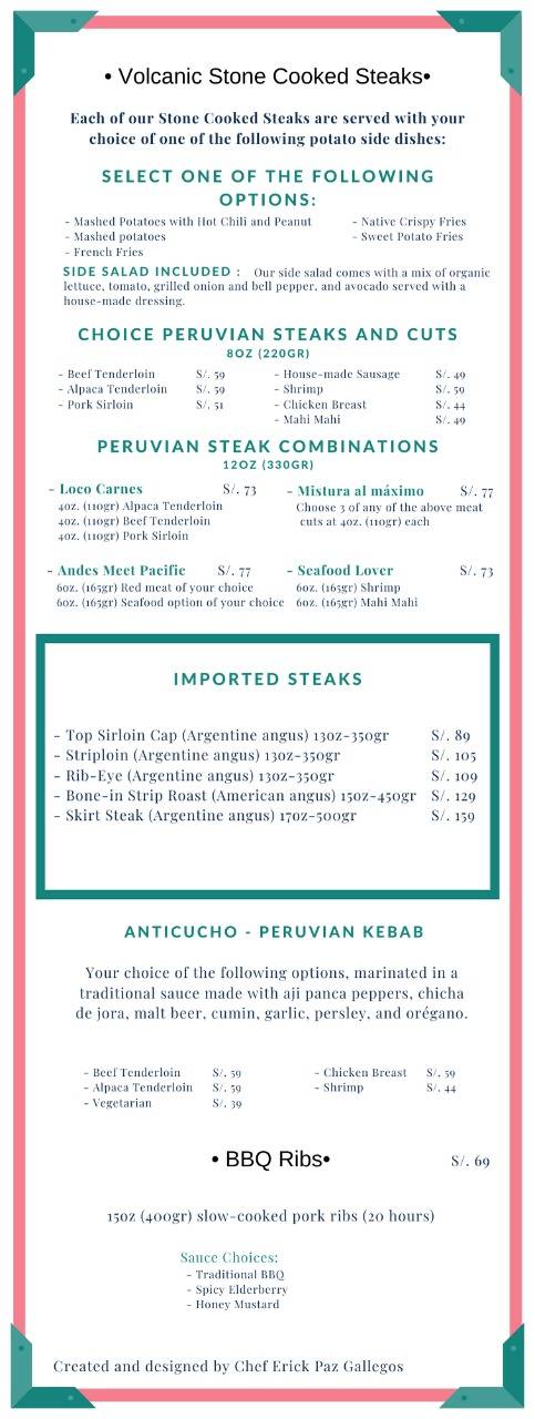 Carta de Uchu Peruvian Steakhouse, Cusco