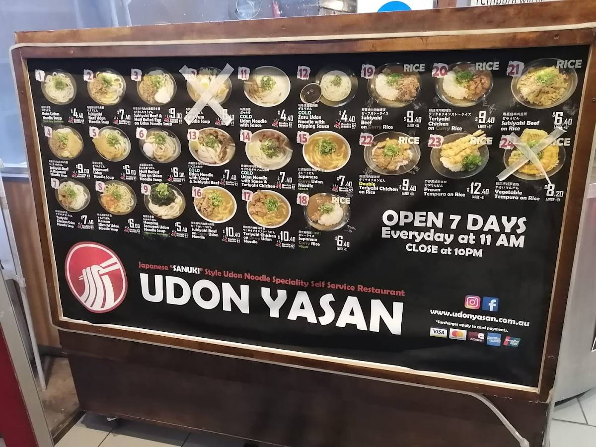 Menu at Udon Yasan fast food, Melbourne, 186 Bourke St