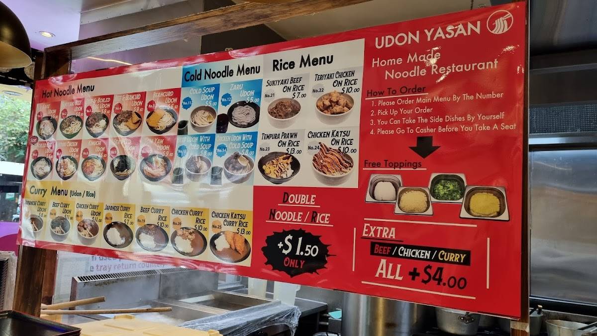 Menu at Udon Yasan fast food, Melbourne, 186 Bourke St